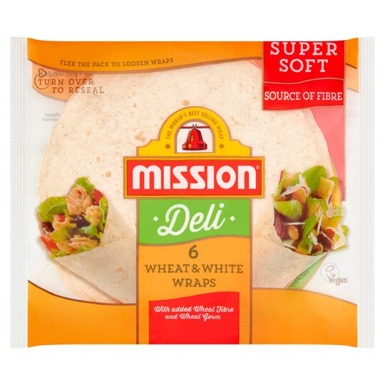 Mission Deli Wheat & White Wraps 6 Pack 367G - Tesco Groceries