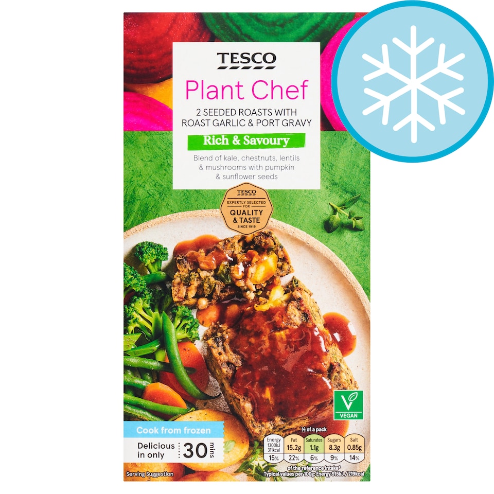 Tesco Plant Chef 2 Seasonal Seeded Roasts with Port Gravy 310g - Tesco ...
