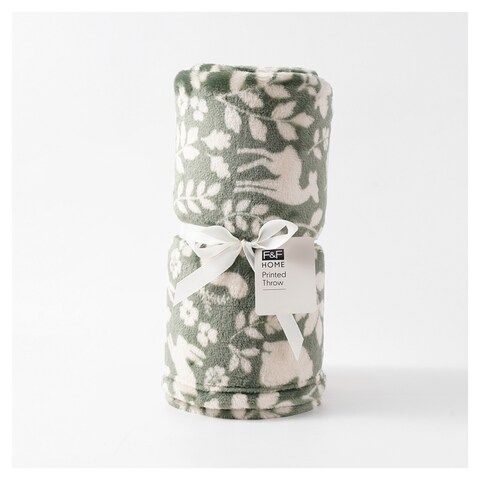 F&F Home Green Woodland Animal Throw 120x150 - Tesco Groceries