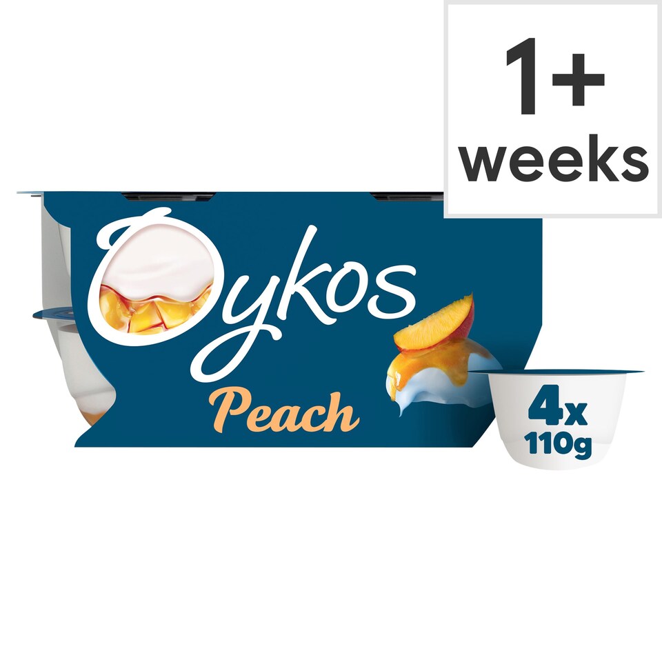 Oykos Peach Luxury Greek Style Yoghurt Dessert 4x110g - Tesco Groceries