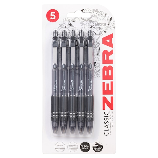 Zebra Z-Grip Smooth Ballpoint Pen 5 Pack Black - Tesco Groceries