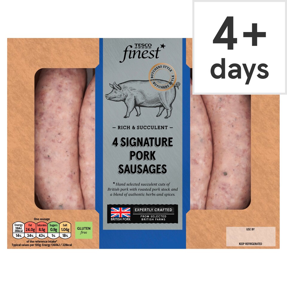Tesco Finest 4 Signature Pork Sausages 440g - Tesco Groceries