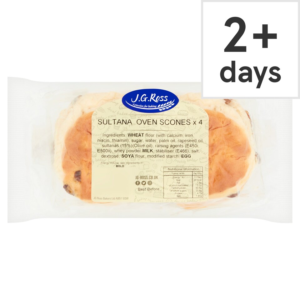 Jg Ross Sultana Oven Scones 4 Pack - Tesco Groceries
