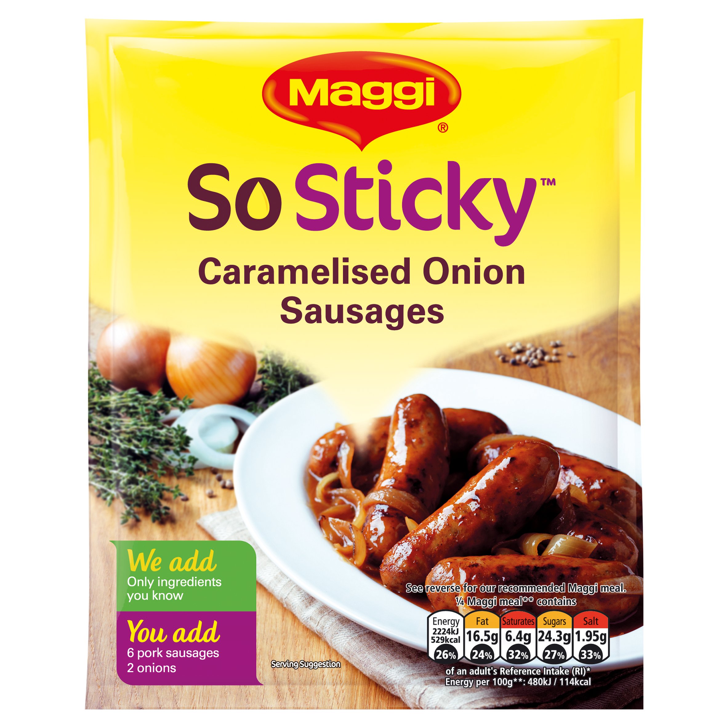 Maggi So Sticky Caramelised Onion Sausages 44G - Tesco Groceries