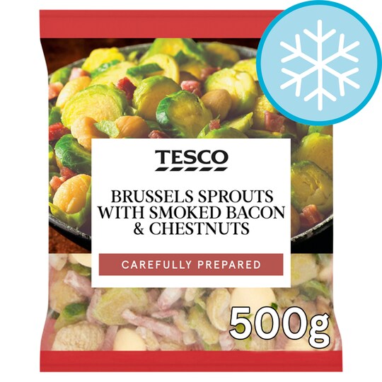 Tesco Sprouts With Smoked Bacon & Chestnuts 500G - Tesco Groceries