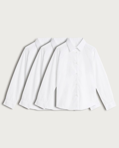 F&F School Girls 3-Pack Cotton Blend Regular Fit Long Sleeved Shirts in ...