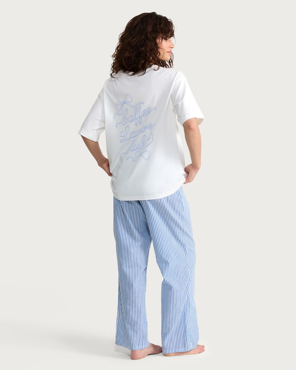 F&F Pure Cotton Coffee Club Pyjama Set in Multi Blue - Tesco Groceries