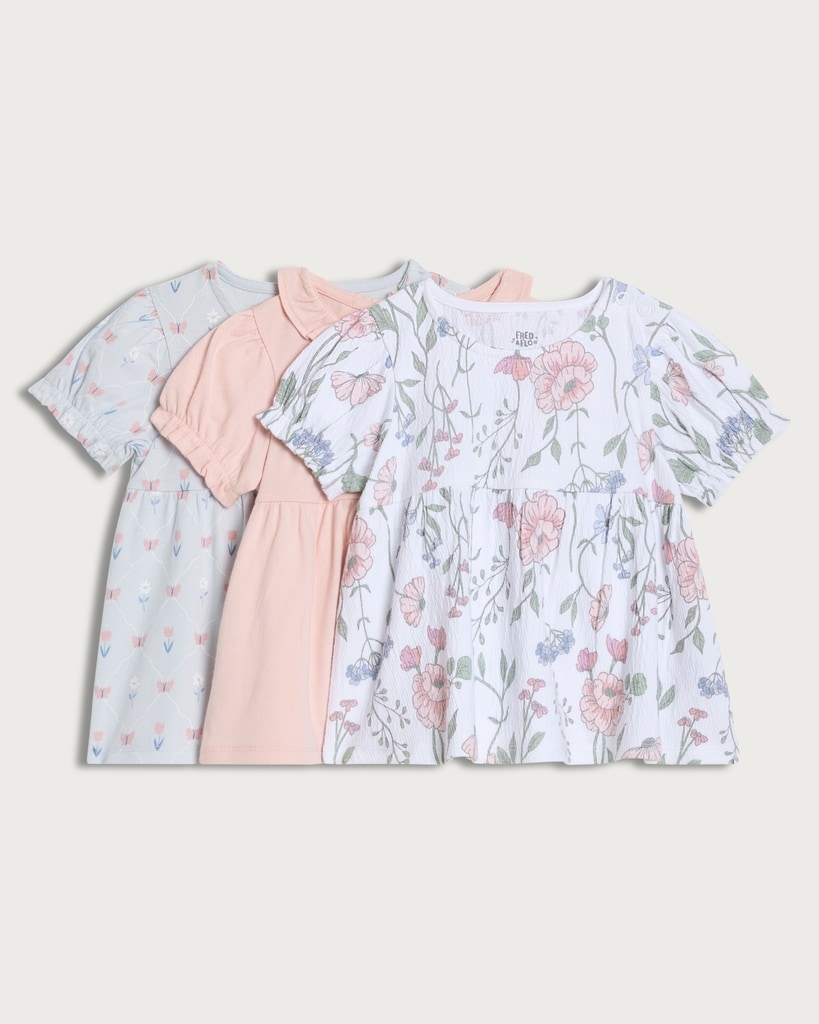 F&F Baby 3-Pack Patterned Short Sleeved Tops in Multi White - Tesco ...