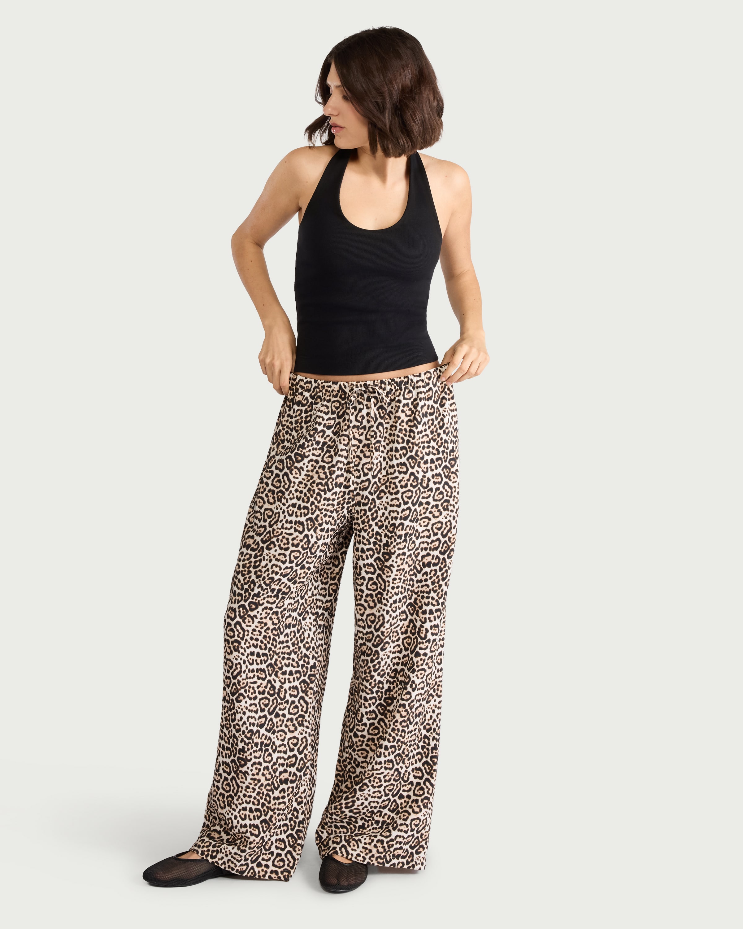 F&F Leopard Print Wide Leg Trousers in Multi Brown - Tesco Groceries