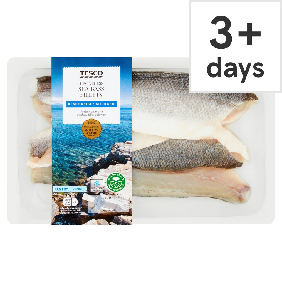Tesco 4 Boneless Sea Bass Fillets 360G - Tesco Groceries