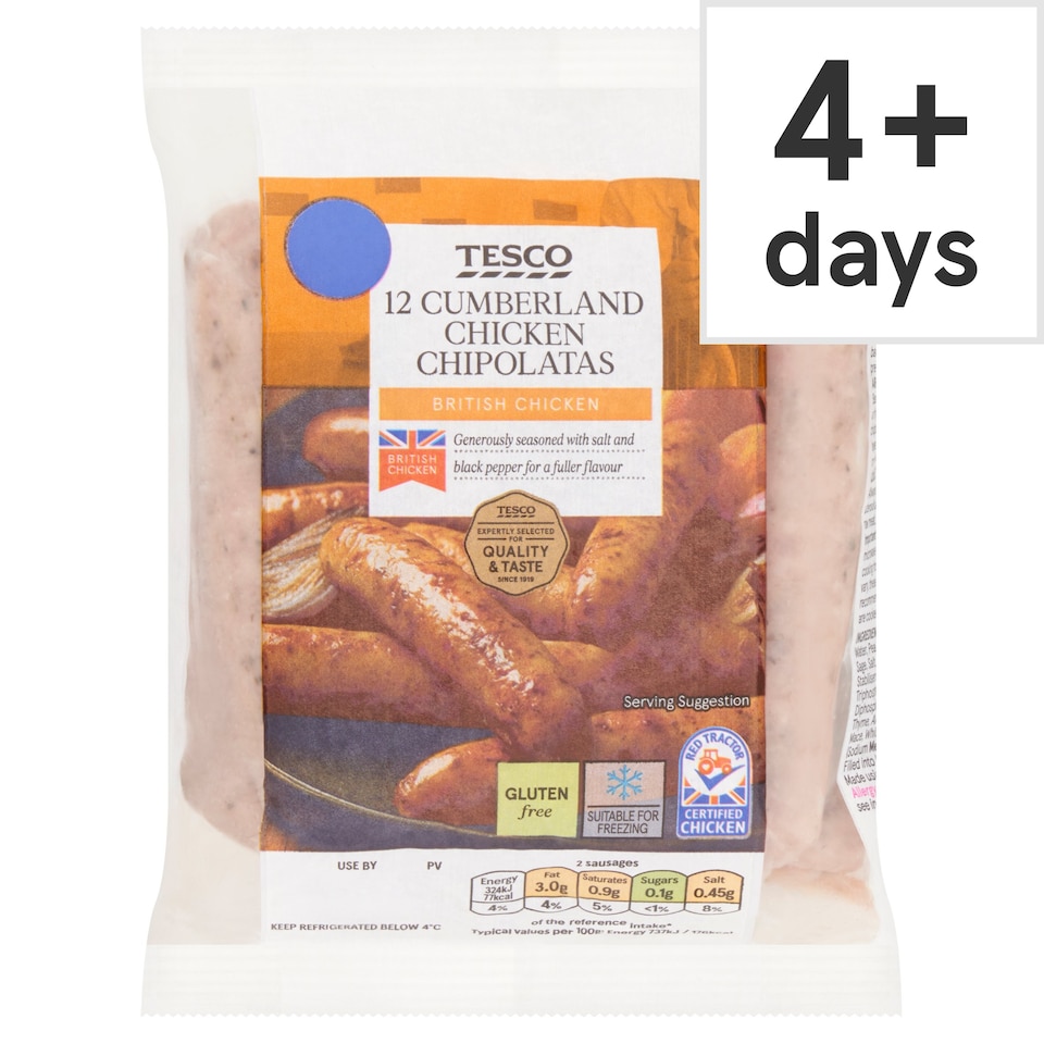 Tesco 12 Cumberland Chicken Chipolatas 375g - Tesco Groceries