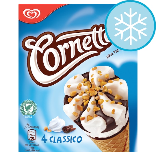 Cornetto Classico Ice Cream Cone 4 X 90Ml - Tesco Groceries