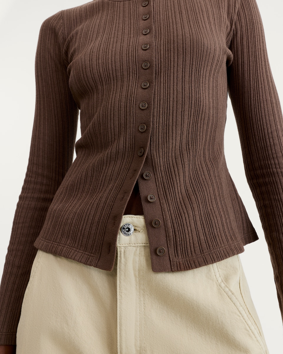 F&F Cotton Rich Ribbed Button Up Cardigan in Brown - Tesco Groceries