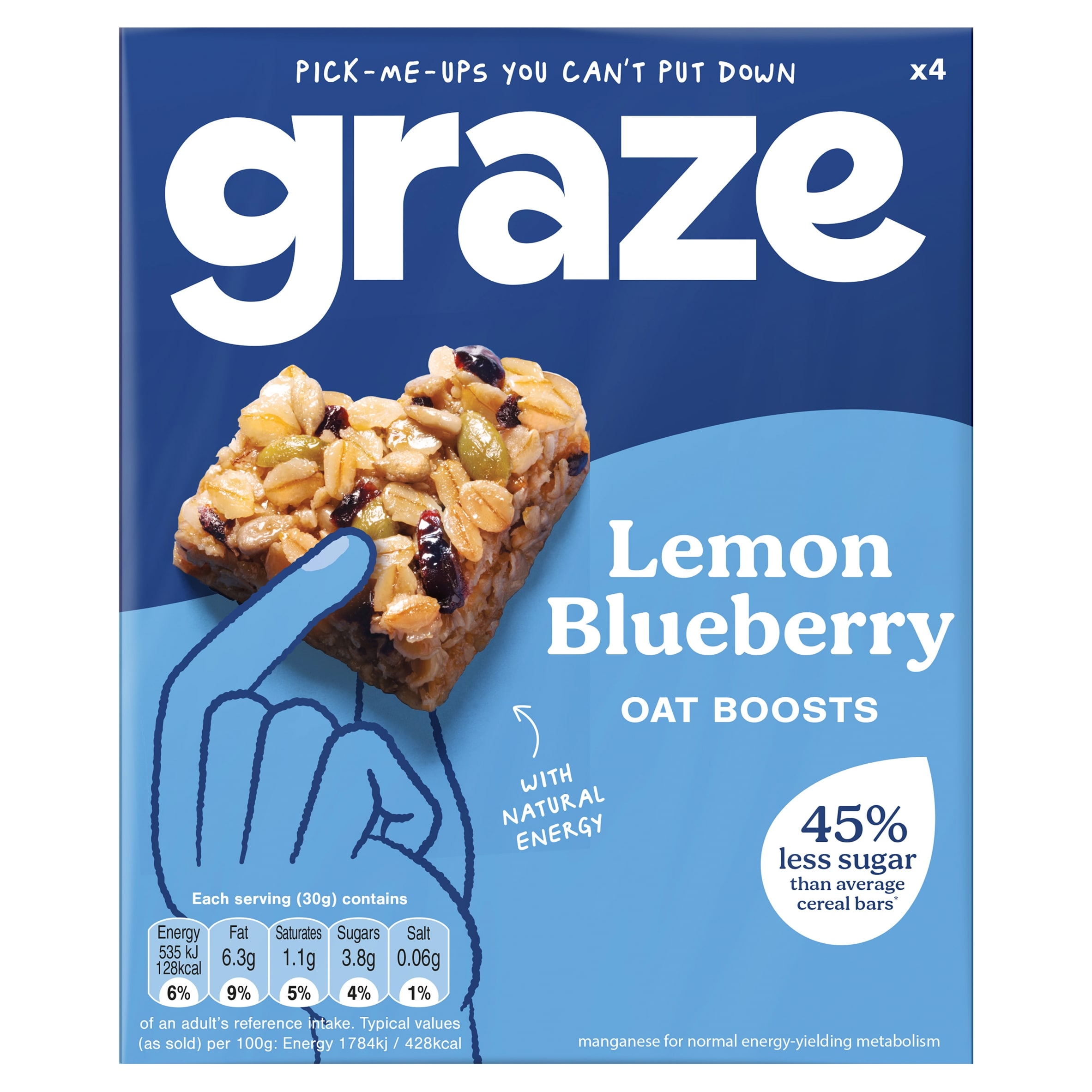 Graze Lemon Blueberry Oat Boosts Flapjack Snack 4x30G - Tesco Groceries