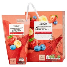 Tesco Strawberry Banana Blueberry Smoothie 4X180ml - Tesco Groceries