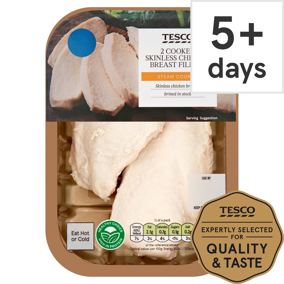 Tesco 2 Cooked Skinless Chicken Breast Fillets 220G - Tesco Groceries