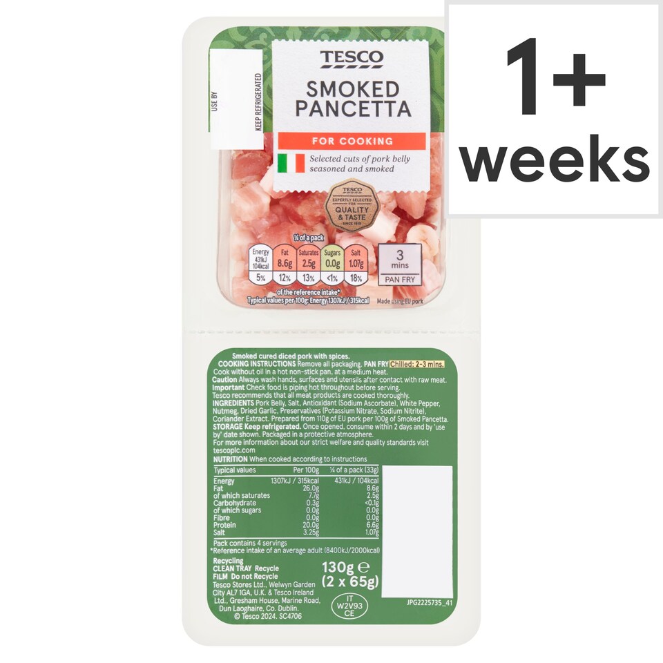 Tesco Smoked Pancetta 2 X 65G - Tesco Groceries