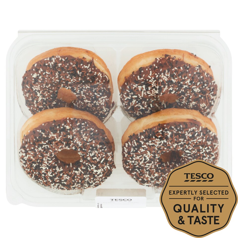 Tesco Chocolate Iced Ring Doughnuts 4 Pack - Tesco Groceries