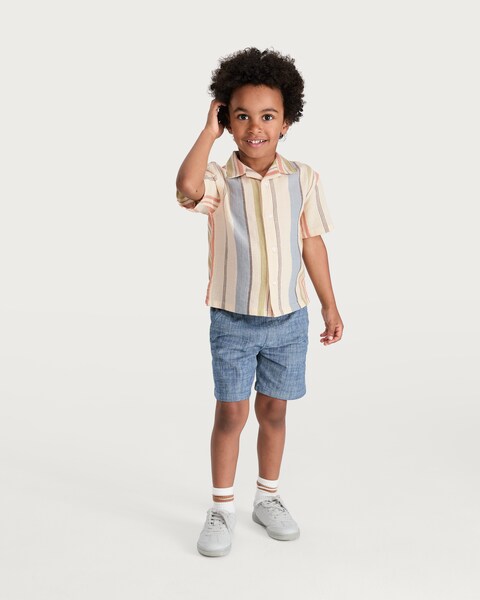 F&F Boys Pure Cotton Striped Short Sleeved Shirt in Multi - Tesco Groceries