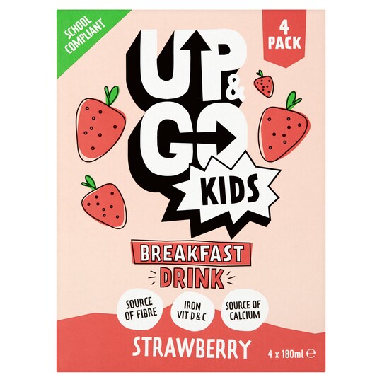 UP & GO KIDS STRAWBERRY DRINK 4 X 180ML - Tesco Groceries