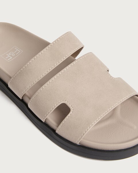 F&F Cross Strap Footbed Sandals in Stone - Tesco Groceries