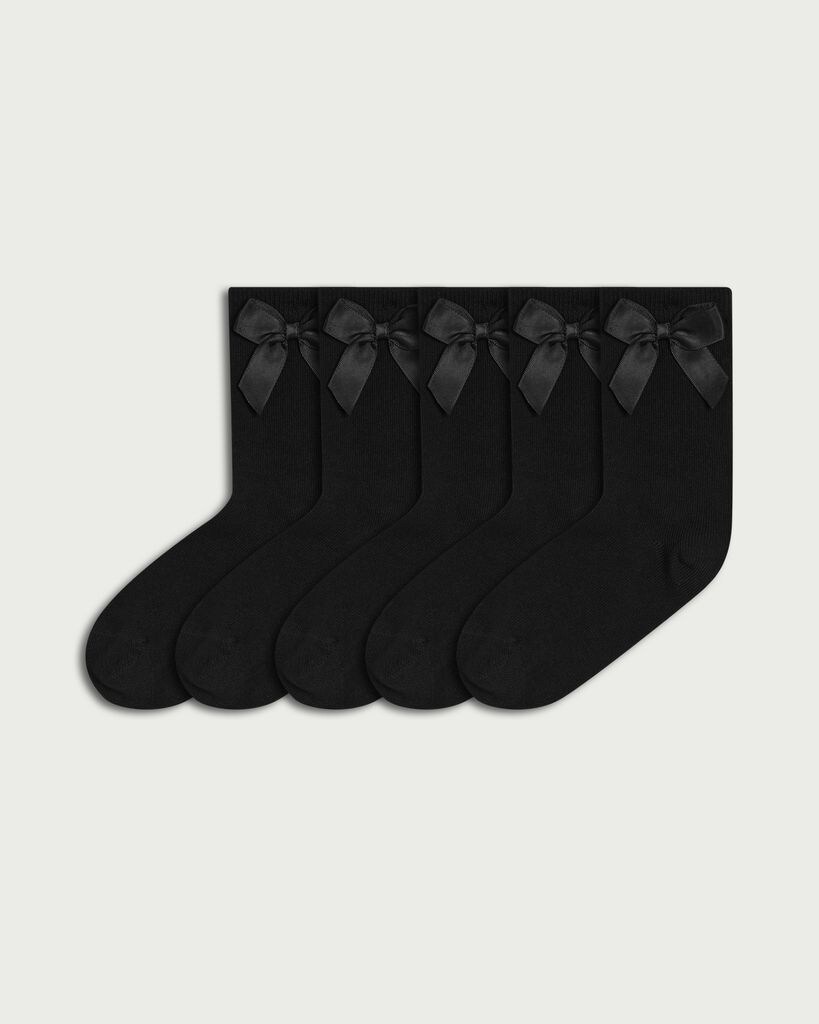 F&F Girls 5-Pack Cotton Rich Bow Ankle Socks in Black - Tesco Groceries