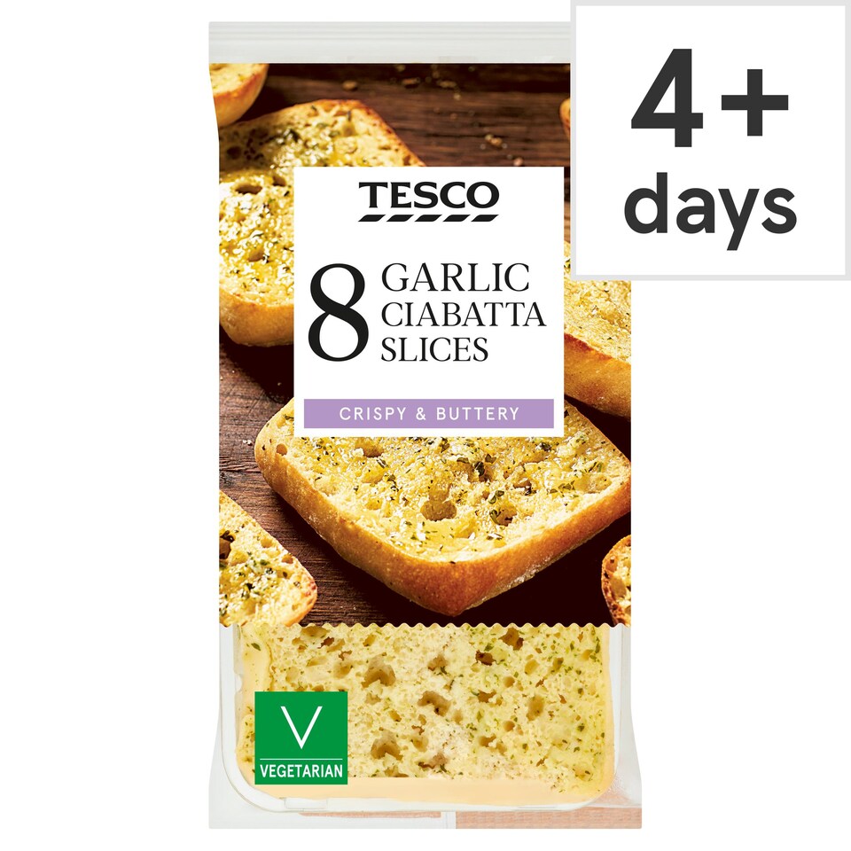Tesco Garlic Ciabatta Slice 8 Pack, 360 G - Tesco Groceries
