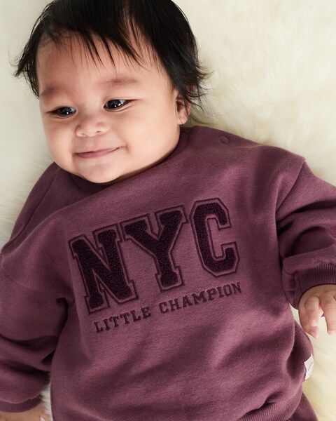 F&F Baby 2-Piece Cotton Rich NYC Slogan Sweatshirt and Joggers Set in ...