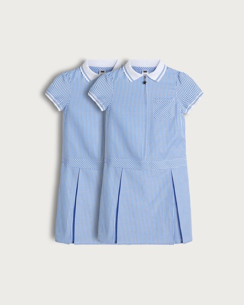 F&F School Girls 2-Pack Gingham Pleated Dresses in Blue - Tesco Groceries
