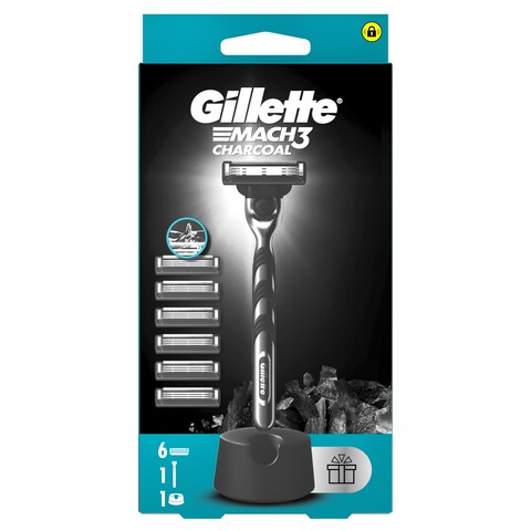 Gillette Mach3 Charcoal Men Razor, 1 Gillette Razor, 6 Blade Refills ...