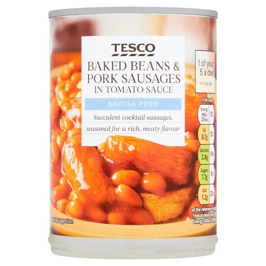 Tesco Baked Beans And Pork Sausages In Tomato Sauce 395g Tesco Groceries