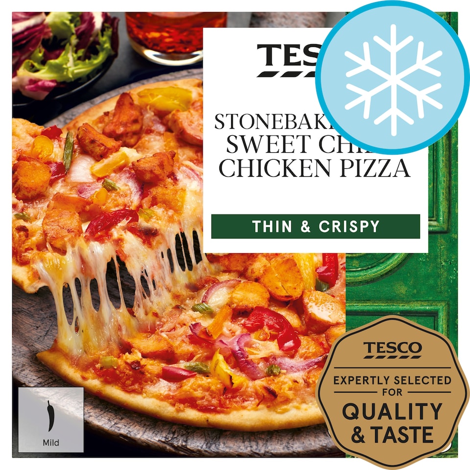 Tesco Stonebaked Thin Sweet Chilli Chicken Pizza 330G Price Marked ...