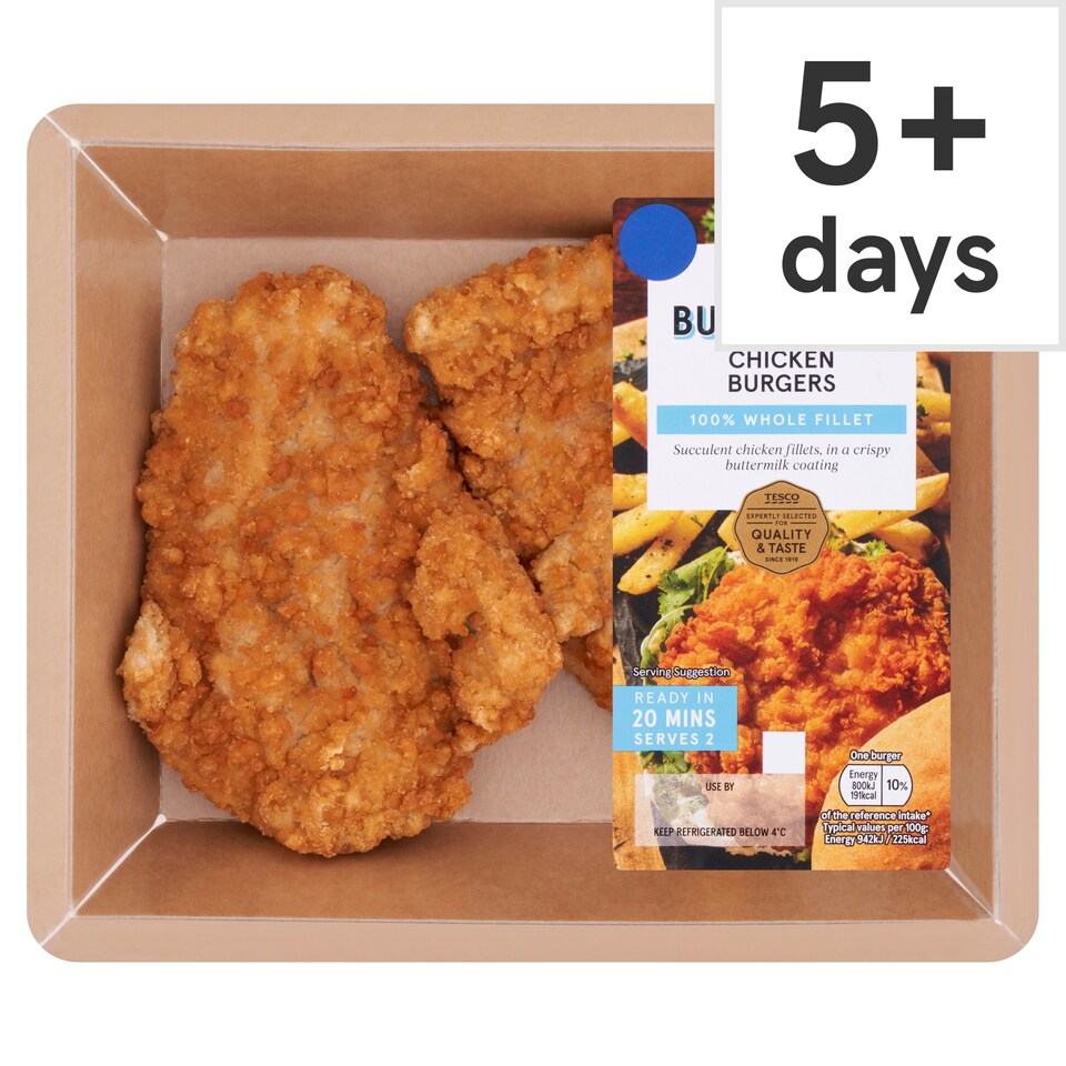 Tesco 2 Buttermilk Chicken Burgers 200g - Tesco Groceries