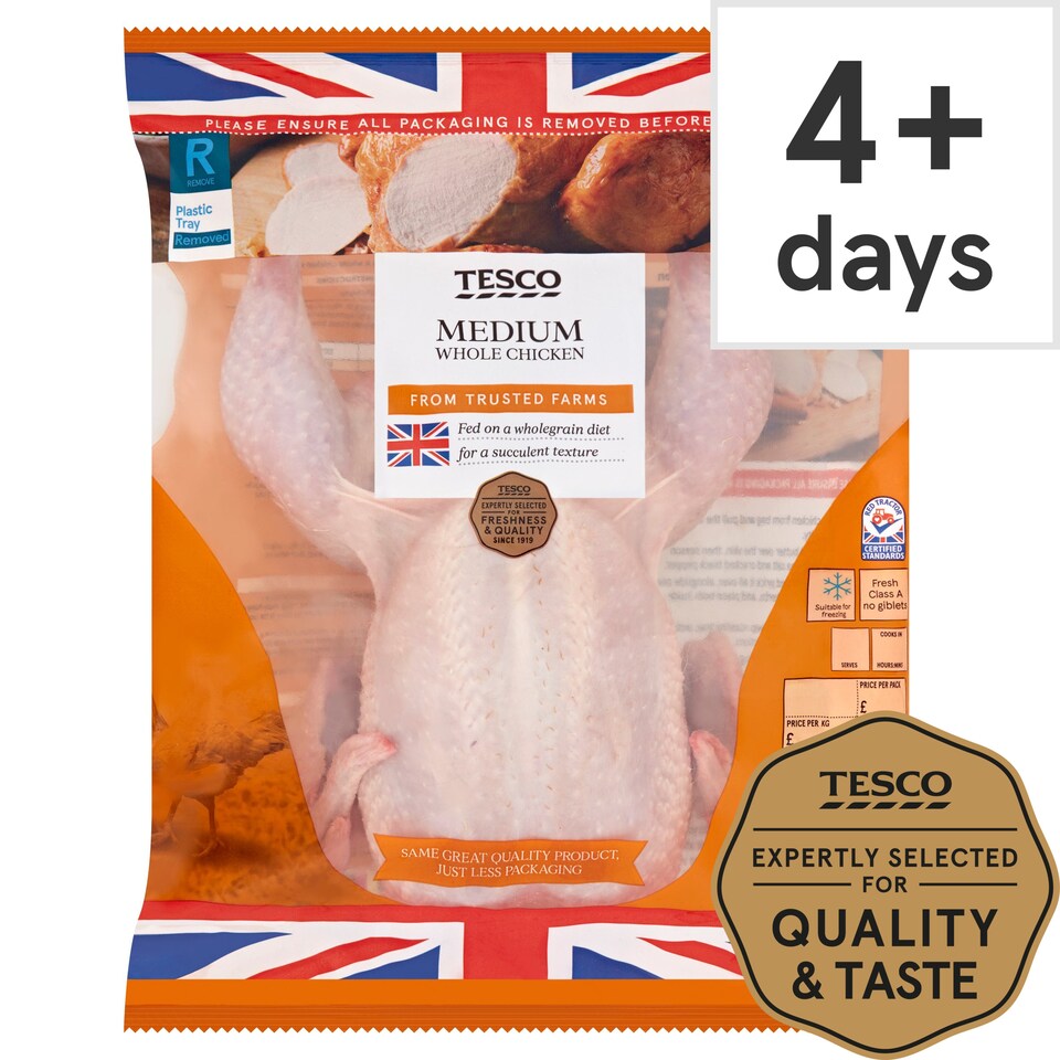 Tesco British Whole Medium Chicken 1.2Kg -1.5Kg - Tesco Groceries