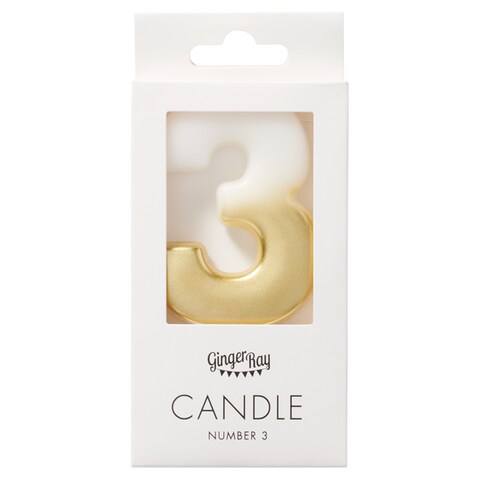Ginger Ray Shimmer Gold Number 3 Candle - Tesco Groceries