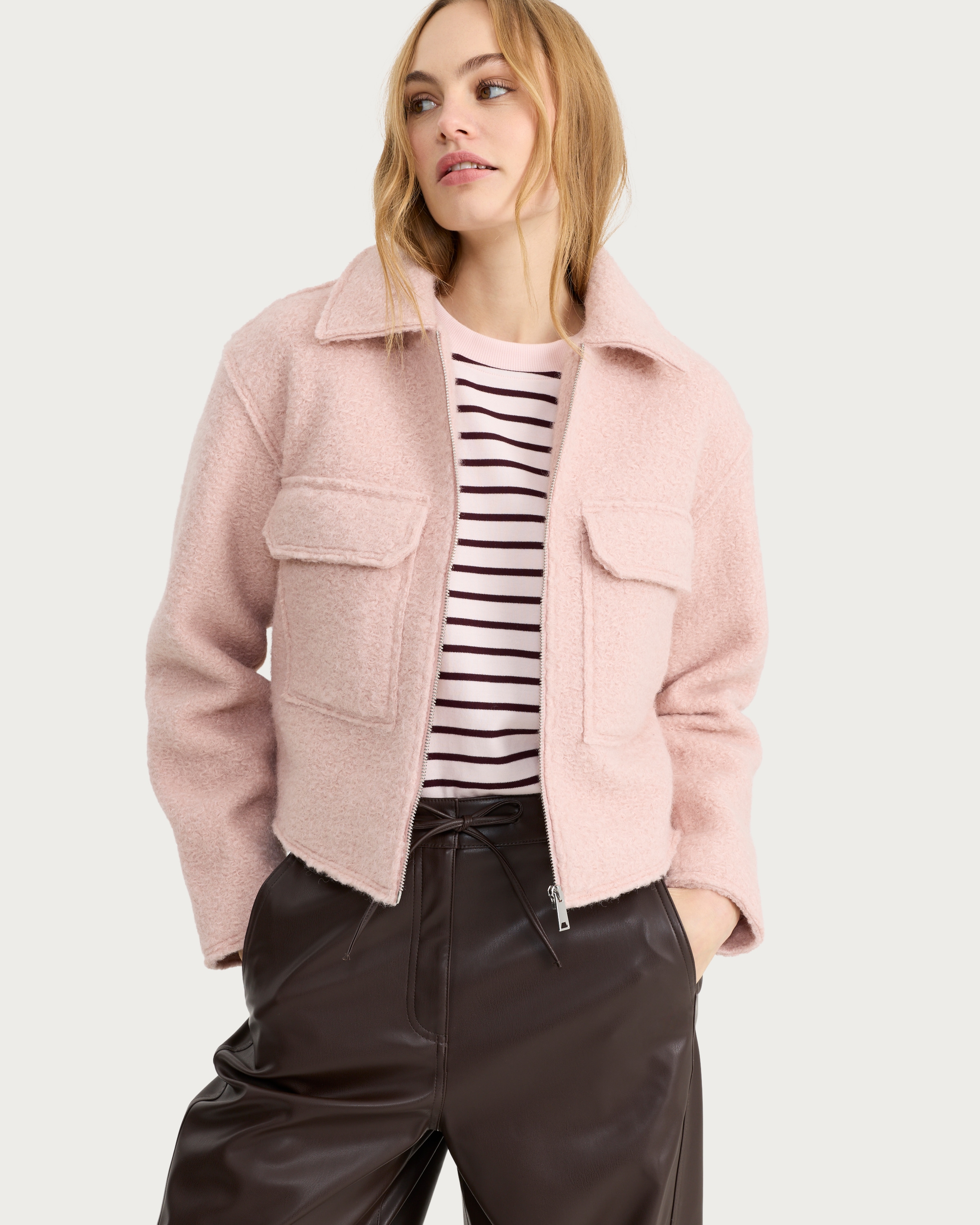 F&F Textured Pocket Front Zip Up Jacket in Pink - Tesco Groceries
