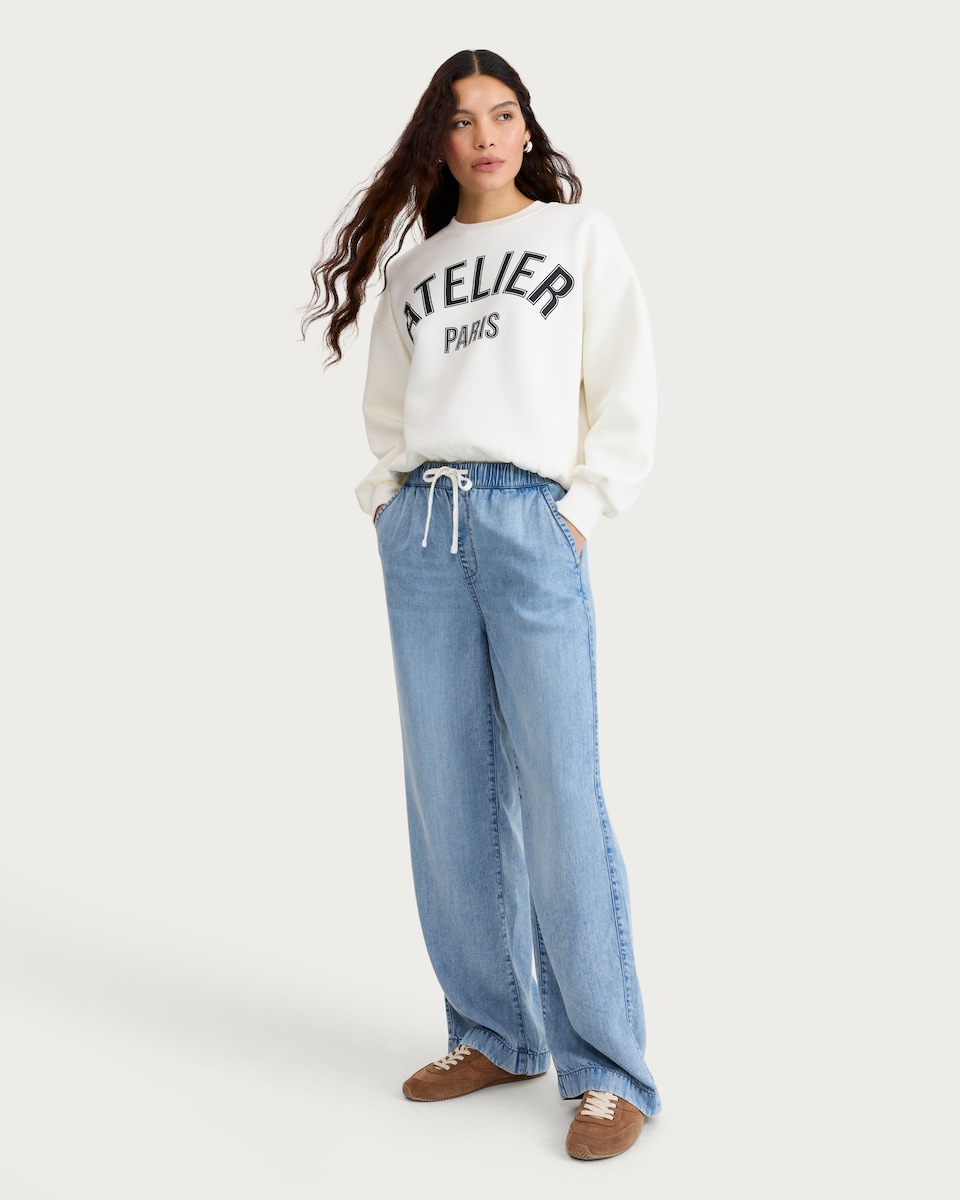 F&F Cotton Blend Atelier Paris Slogan Sweatshirt in Cream - Tesco Groceries