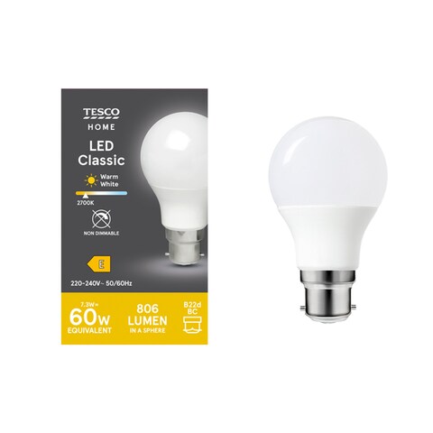 Tesco Led Classic Warm White 60W Bayonet Cap Bulb - Tesco Groceries