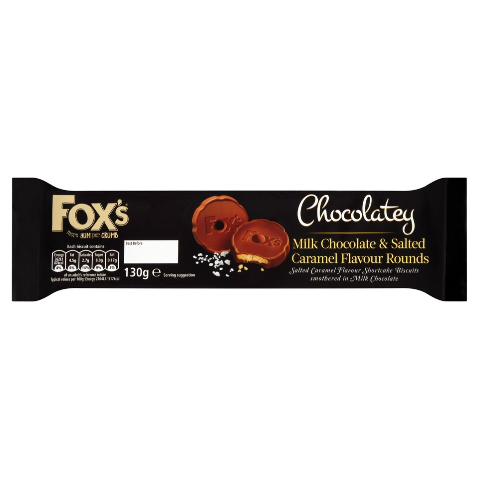 FOX'S CHOCOLATEY SALTED CARAMEL BISCUITS 130G - Tesco Groceries