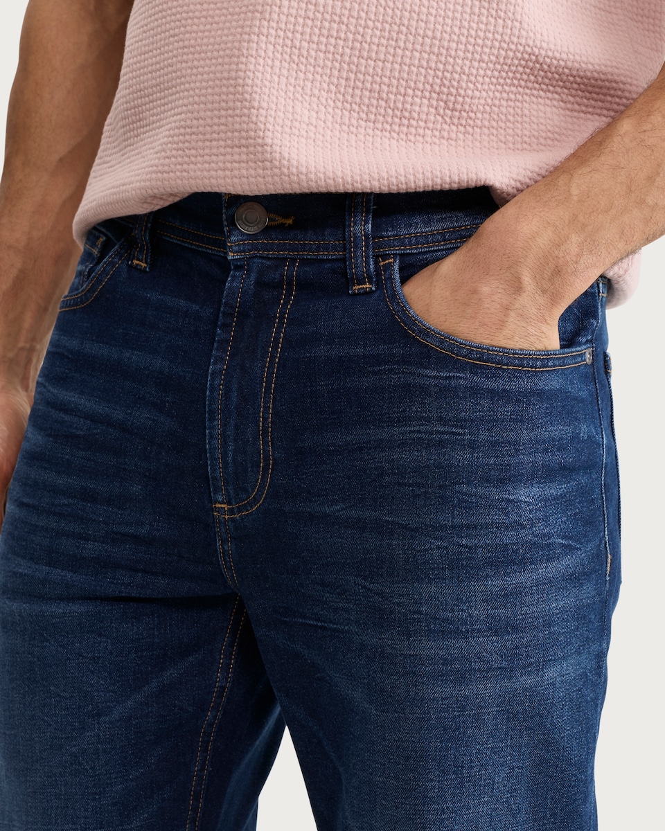 F&F Straight Leg Cotton Rich Jeans in Navy - Tesco Groceries