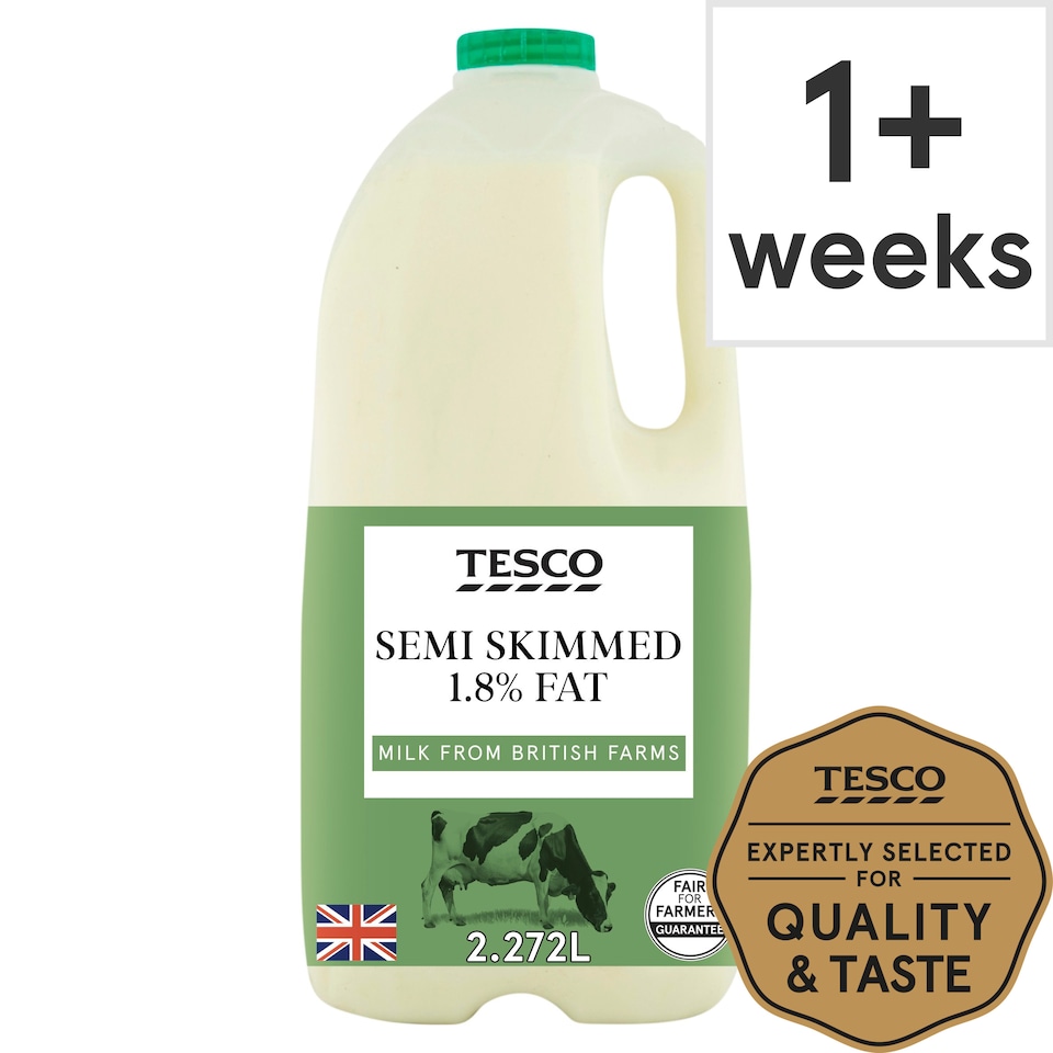 Tesco British Semi Skimmed Milk 2.272L, 4 Pints - Tesco Groceries