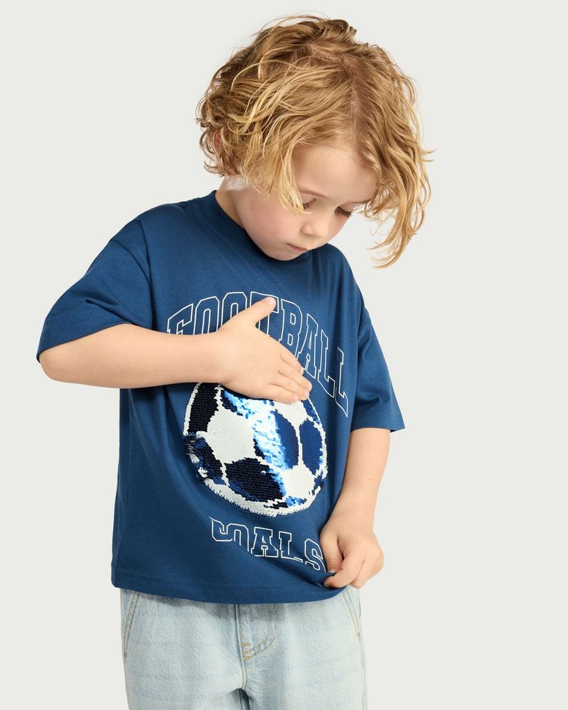 F&F Boys Pure Cotton Football Goals T-Shirt in Navy - Tesco Groceries