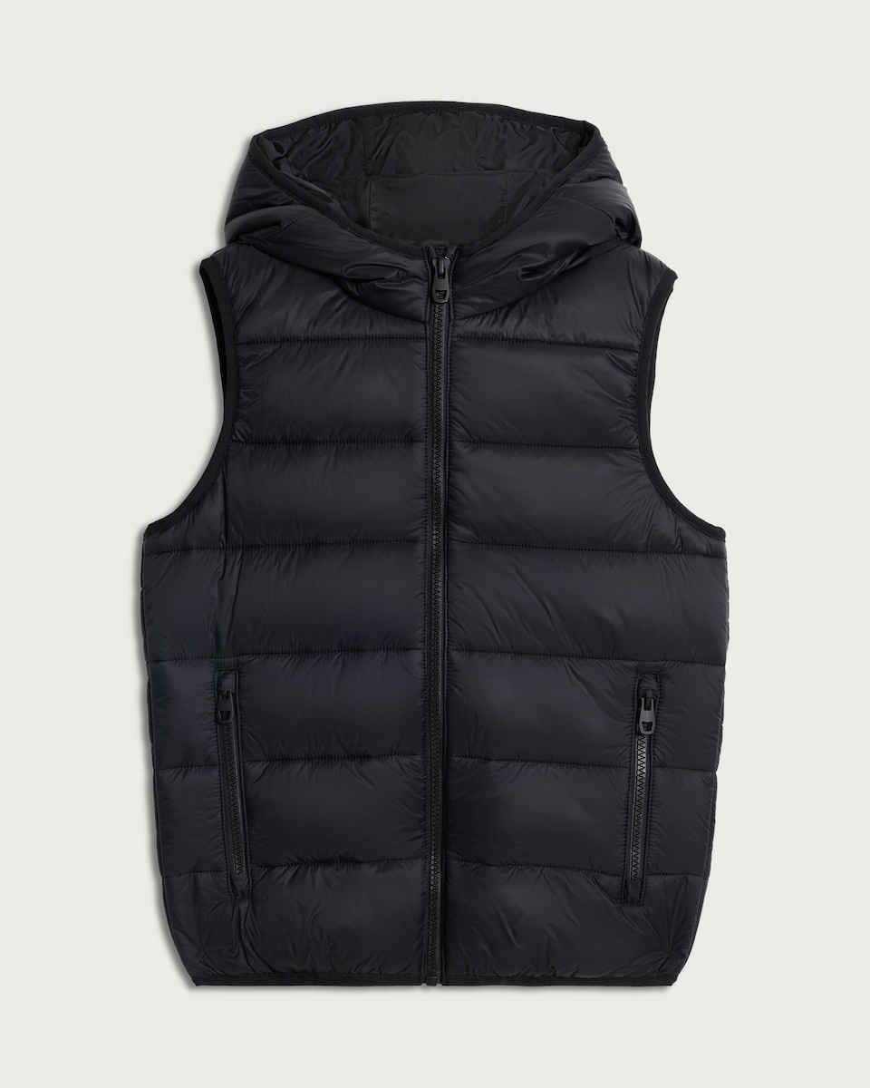 F&F Boys Hooded Padded Zip Up Gilet in Black - Tesco Groceries