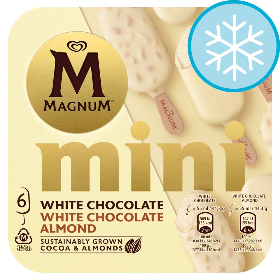 Magnum Mini White Chocolate & White Chocolate Almond Ice Cream Sticks ...
