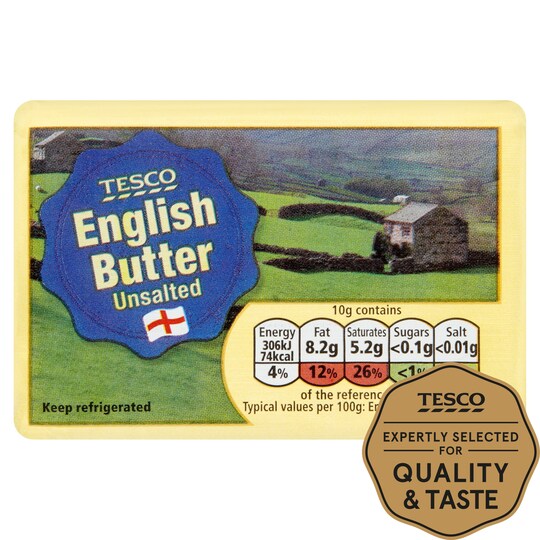 Tesco English Unsalted Block Butter 250G - Tesco Groceries