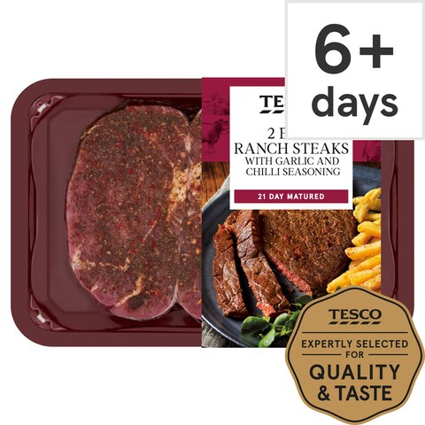 Tesco 2 Beef Ranch Steaks With Garlic & Chilli 250G - Tesco Groceries