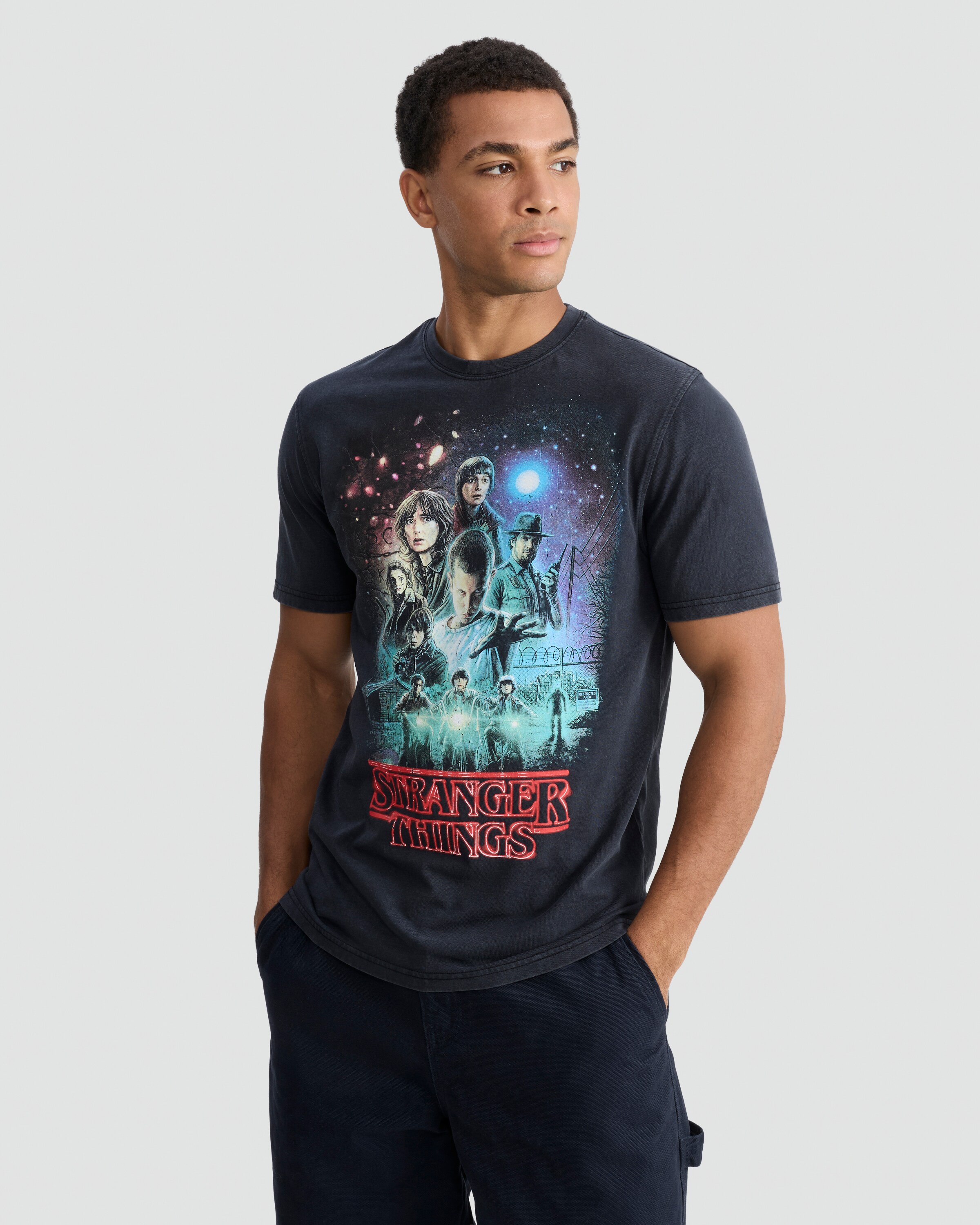 Stranger Things Pure Cotton Short Sleeved T-Shirt in Black - Tesco ...