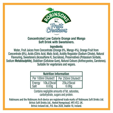 Robinsons Fruit Creations Orange & Mango Squash 1L - Tesco Groceries