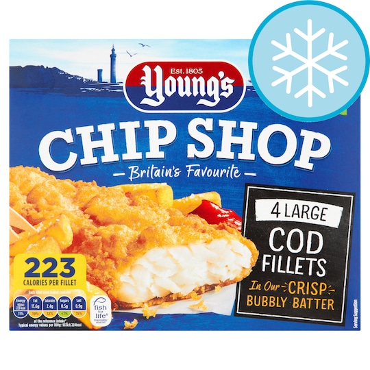 Youngs Chip Shop 4 Large Cod Fillets 440G - Tesco Groceries