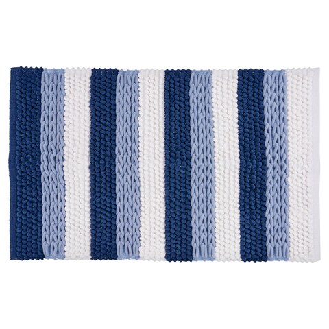 F&F Home Blue Chenille Stripe Bath Mat - Tesco Groceries